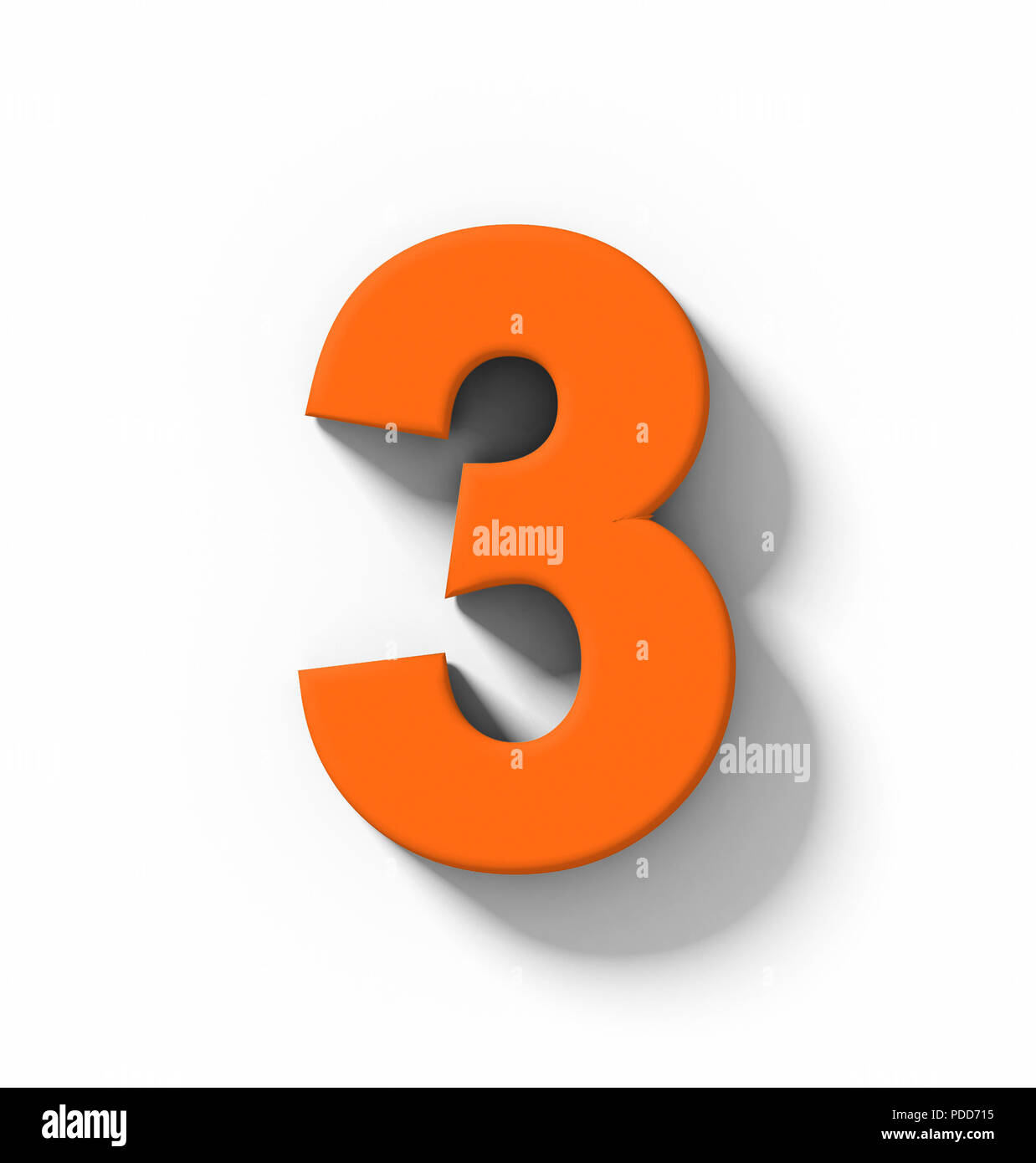 number 3 3D orange isolated on white with shadow - orthogonal ...