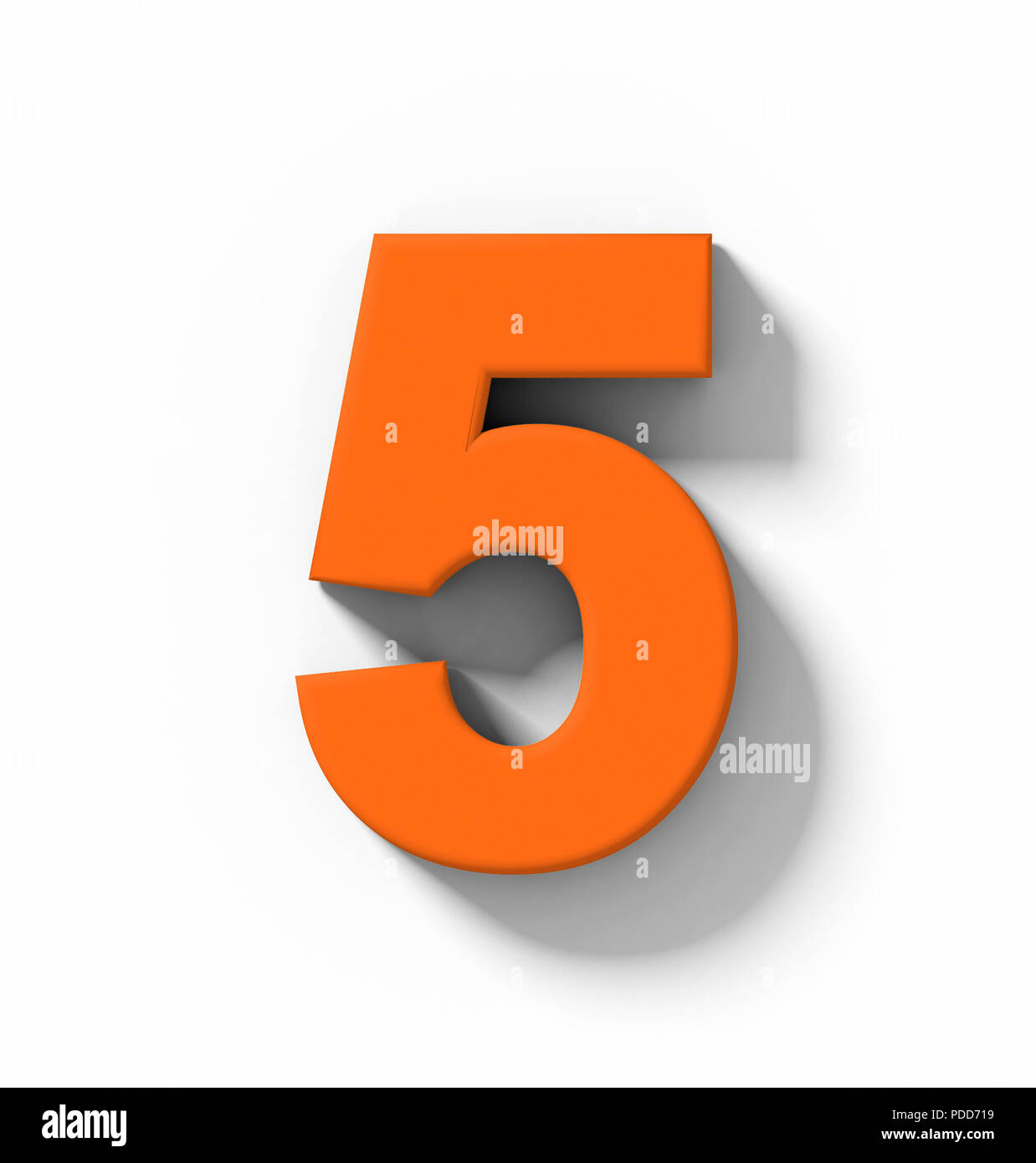 number 5 3D orange isolated on white with shadow - orthogonal ...