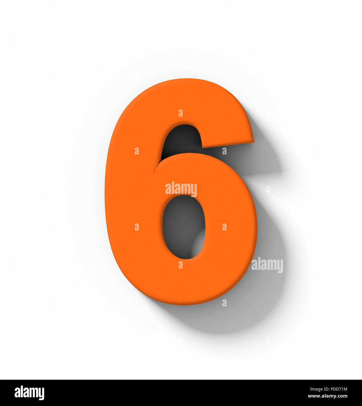 number 6 3D orange isolated on white with shadow - orthogonal ...