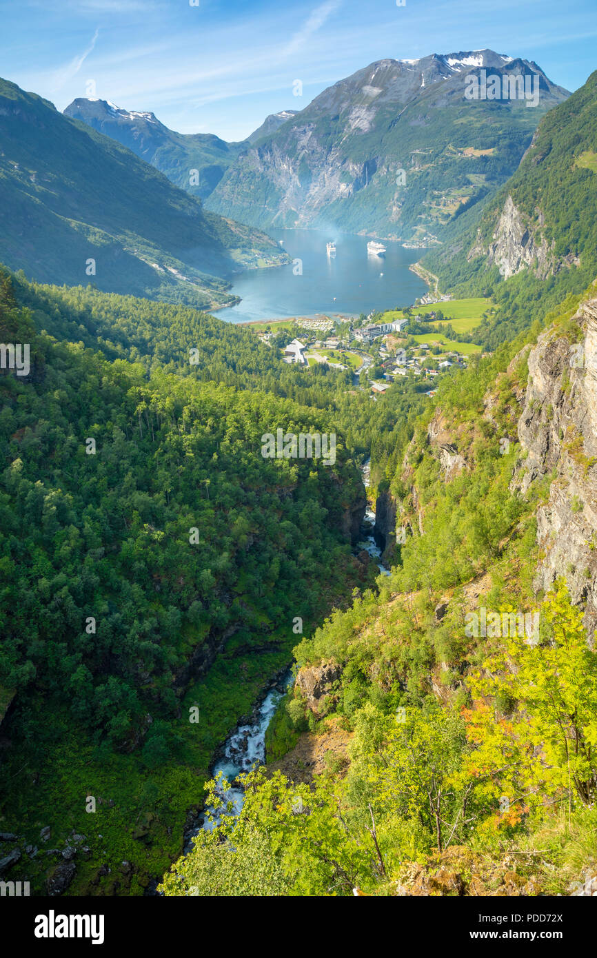 Geiranger fjord from mountain viewpoint, Norway Stock Photo - Alamy