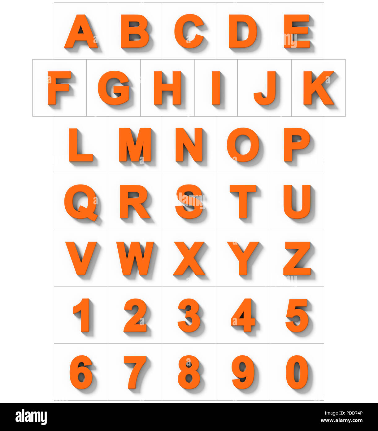 letters and numbers 3D orange isolated on white with shadow ...