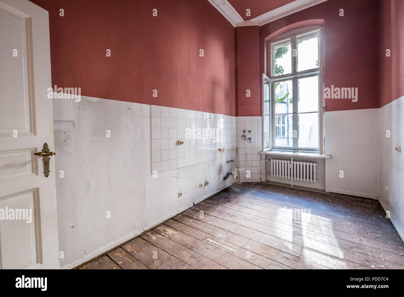 empty kitchen room in old building , empty before restoration Stock ...
