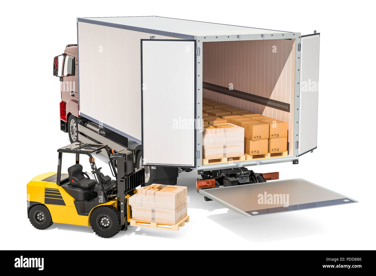 Freight transportation, delivery concept. Truck with parcels and ...