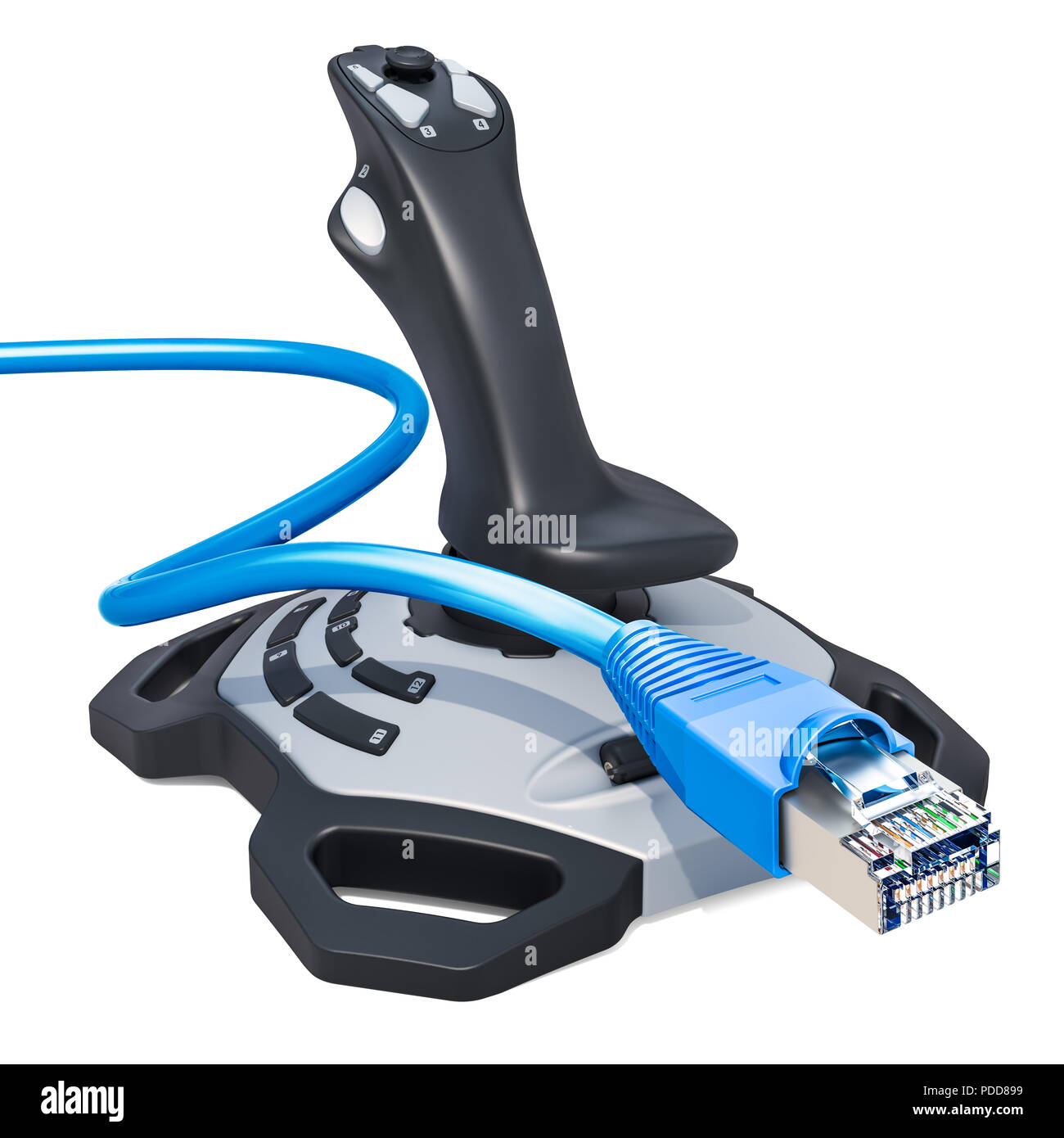 Joystick with lan cable. 3D rendering isolated on white background ...
