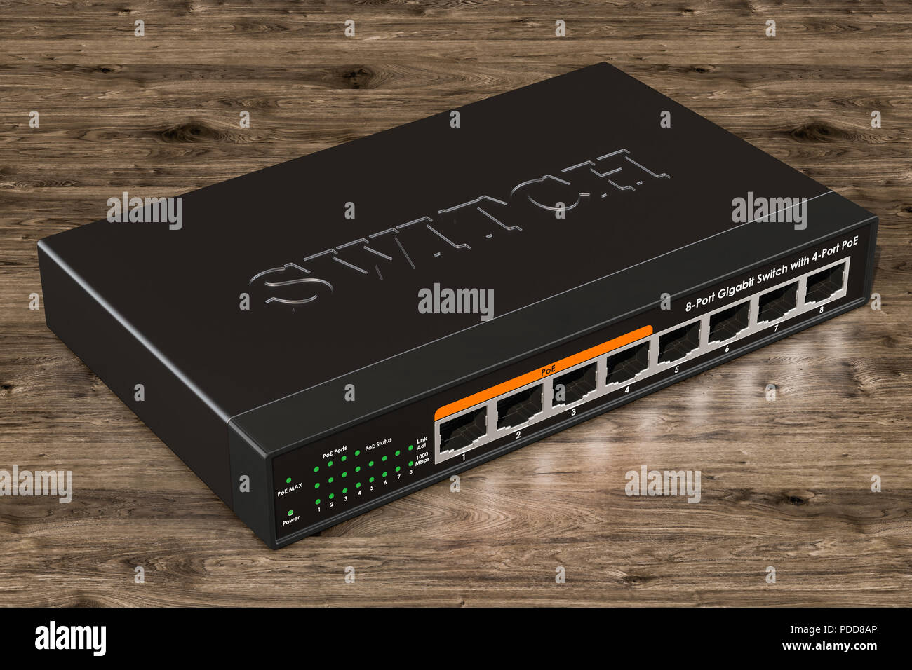 Network switch with 8 ports. 3D rendering isolated on white background ...
