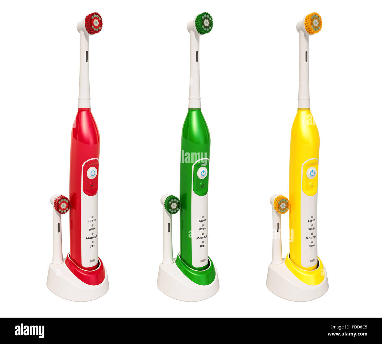 Set of colored electric toothbrushes, 3D rendering isolated on white ...