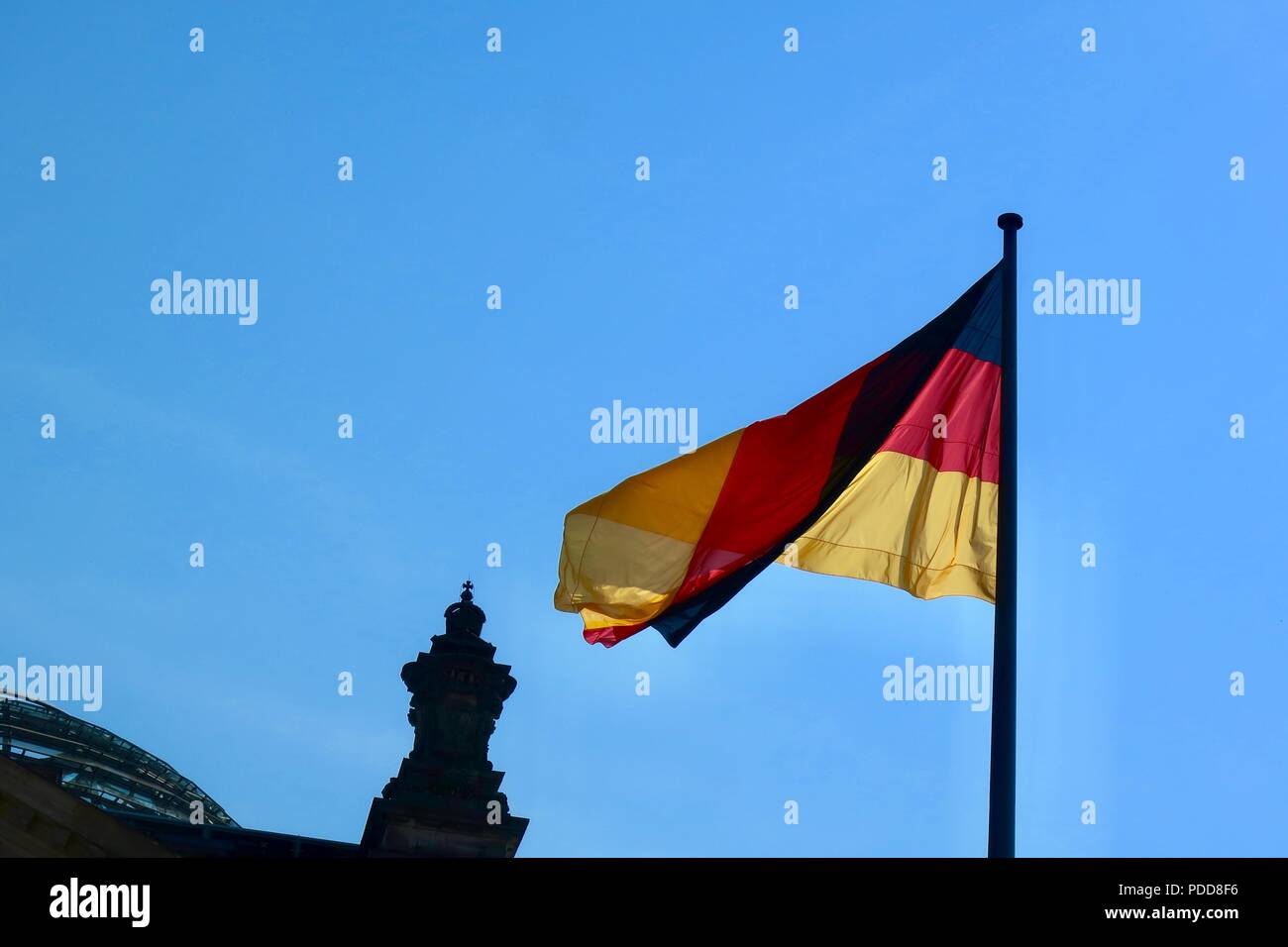 Berlin, Germany. Hot summer afternoon August 2018. German flag flying ...