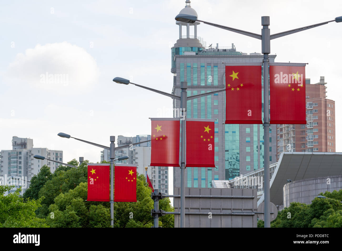 Pairs of Chinese national flags on lamp posts on People's Avenue in ...