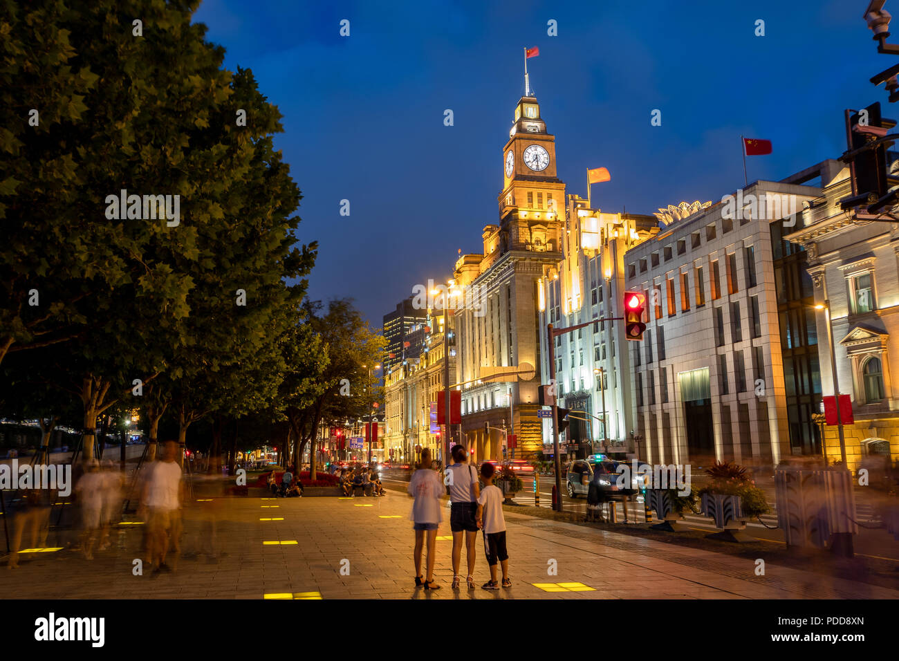 French Colonial-era buildings on The Bund in Shanghai, China at night ...