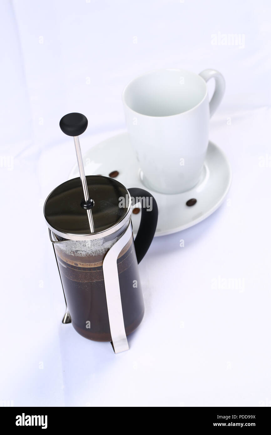 French press and coffee cup Stock Photo - Alamy