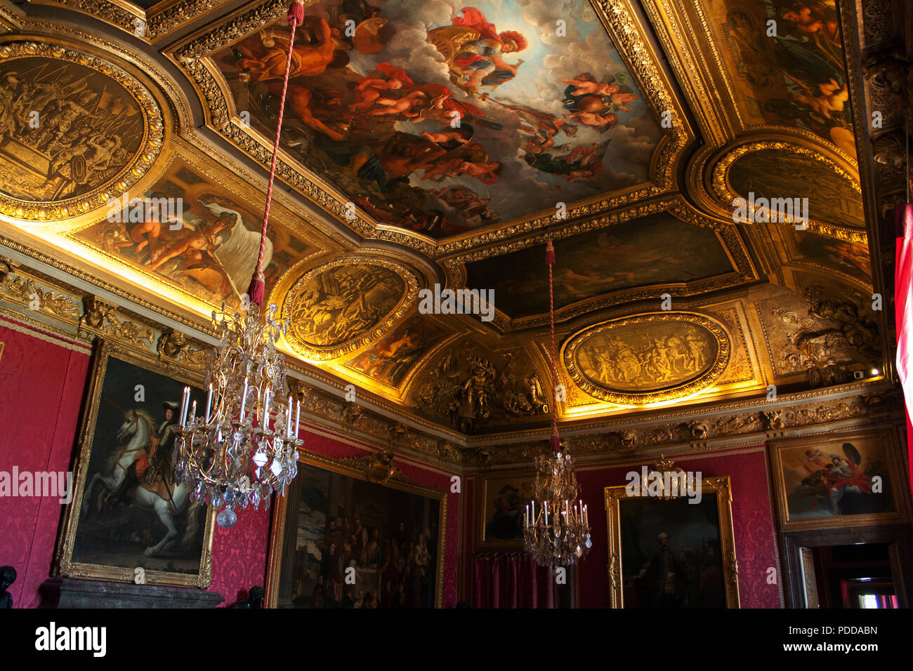 Golden and painted ceiling inside the Palace of Versailles Stock Photo ...