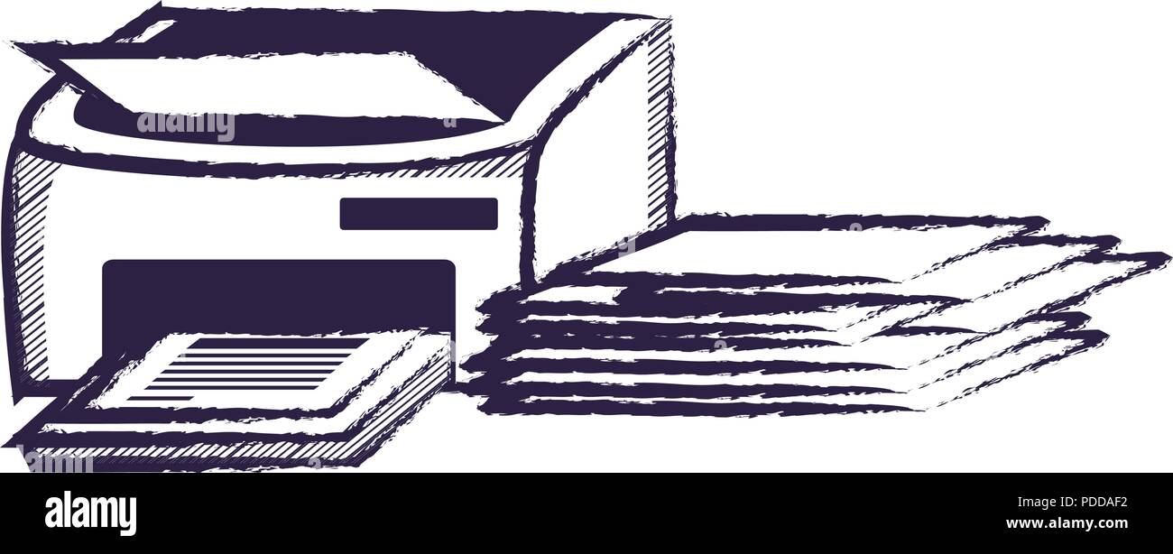 printer machine and stack of papers icon over white background, vector ...