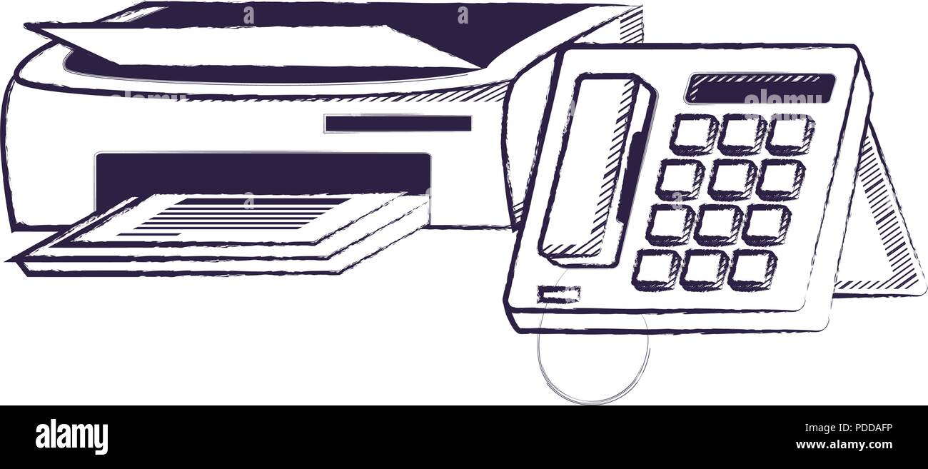 office phone and printer machine icon over white background, vector ...