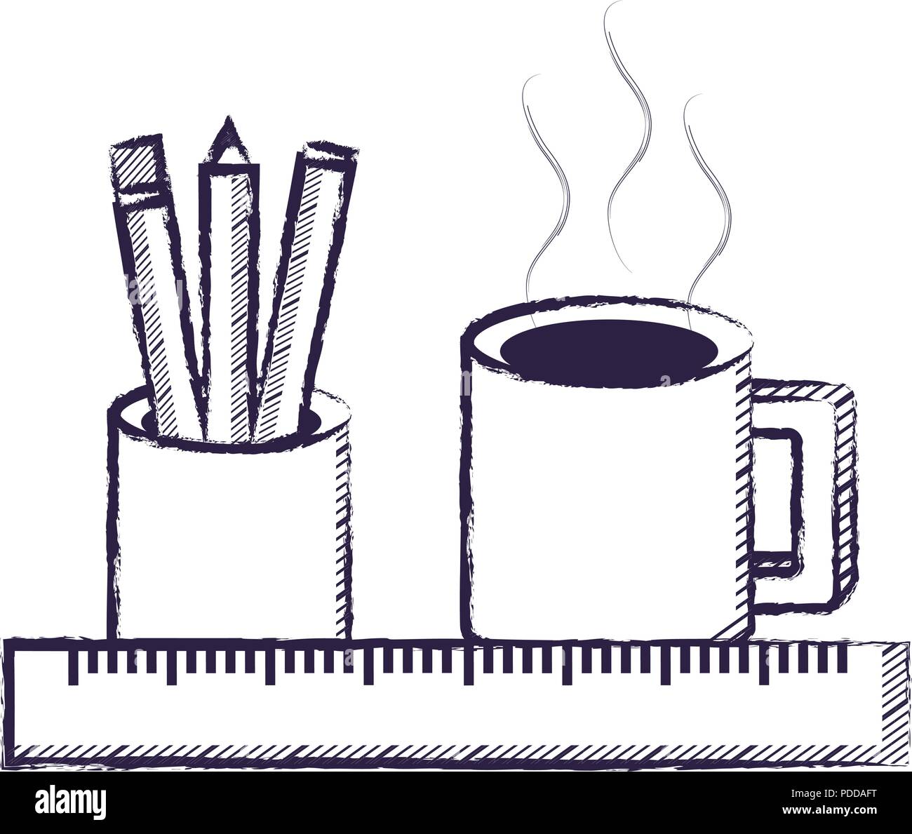 ruler with holder cup with pencils and coffee mug icon over white ...