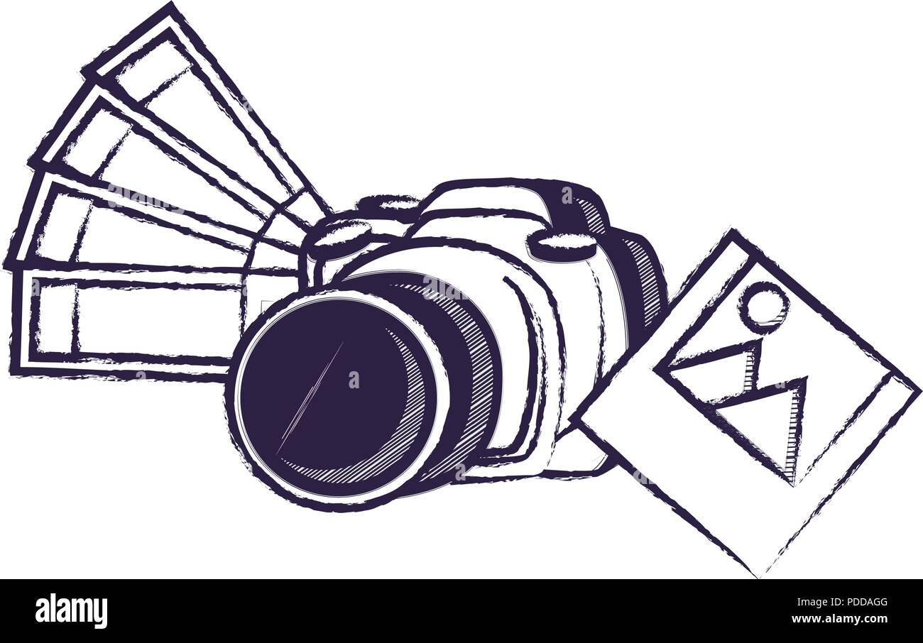 photographic camera with color picker and picture over white background ...