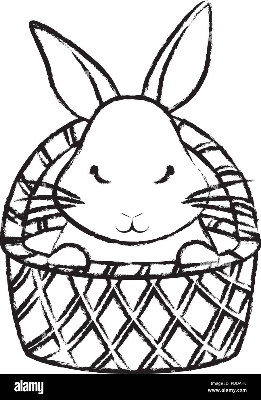 basket and cute rabbit over white background, vector illustration Stock ...