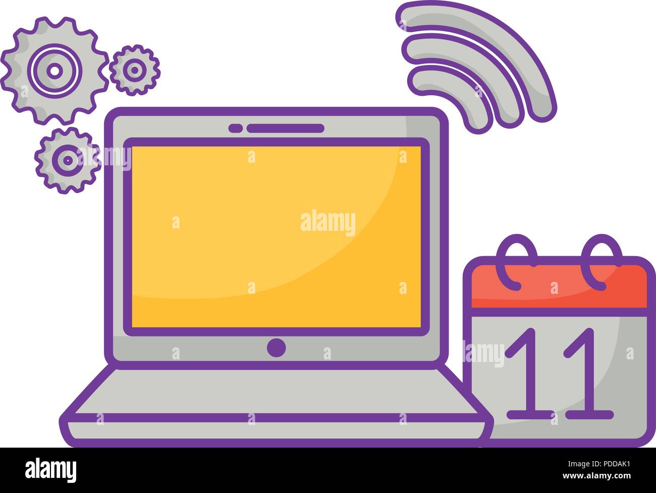 laptop computer and calendar over white background, vector illustration ...