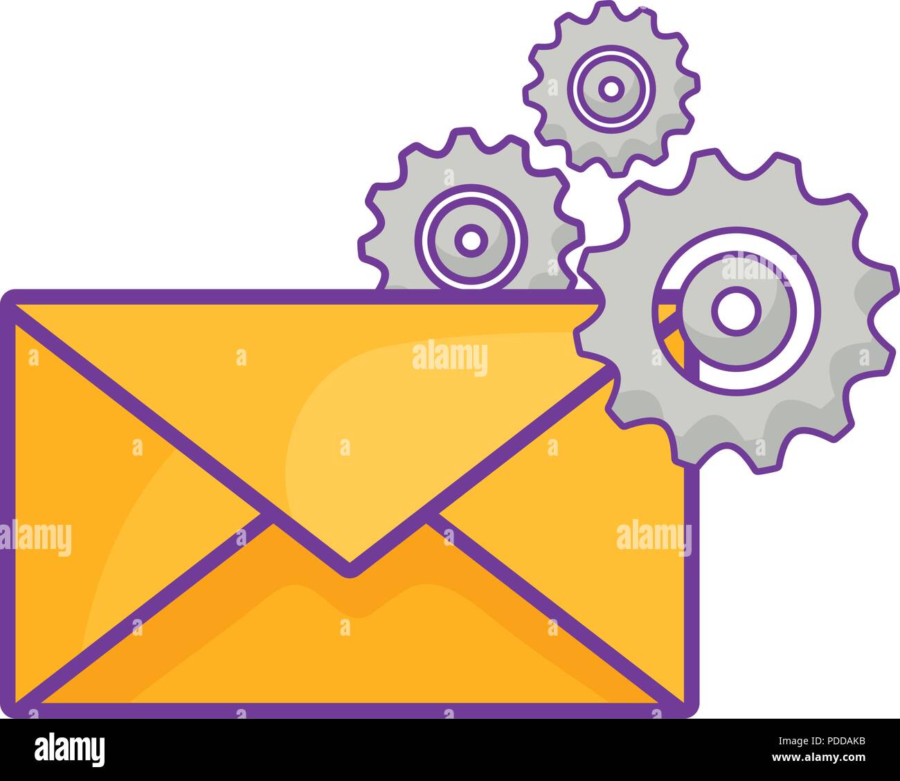 envelope and gear wheels over white background, vector illustration ...