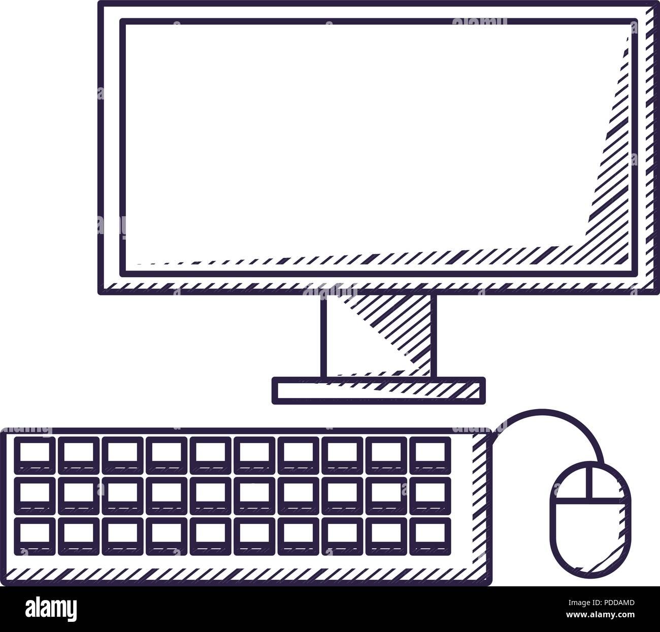 computer, keyboard and mouse over white background, vector illustration ...