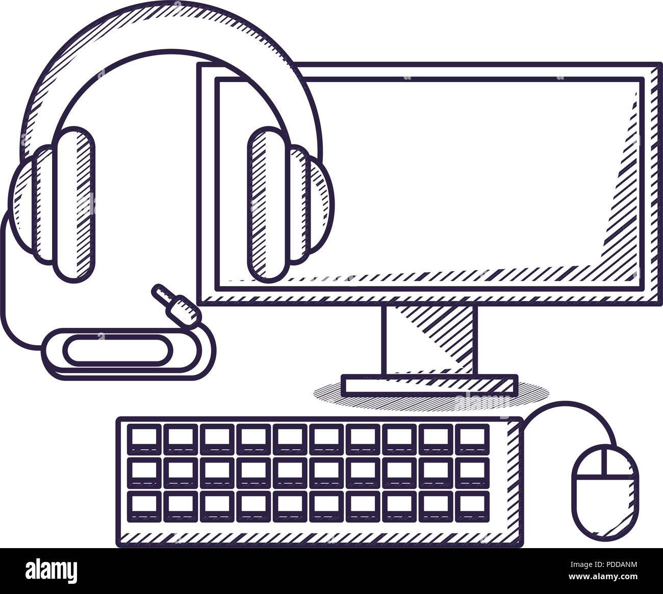 computer and headphones over white background, vector illustration ...