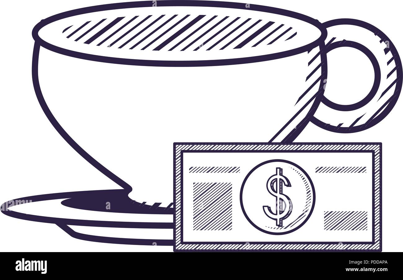 coffee mug and money bill over white background, vector illustration ...