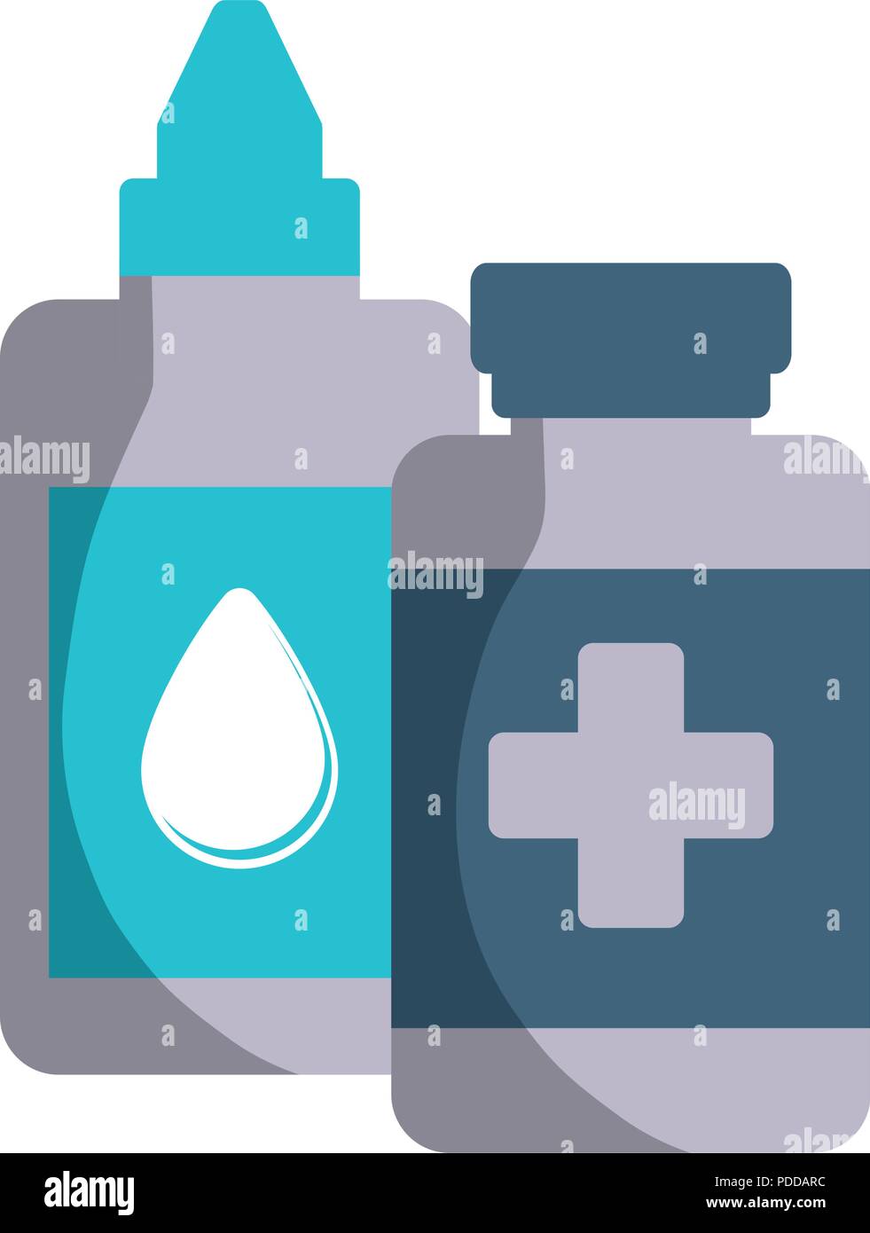 drops bottle and medical pills bottle over white background, vector ...
