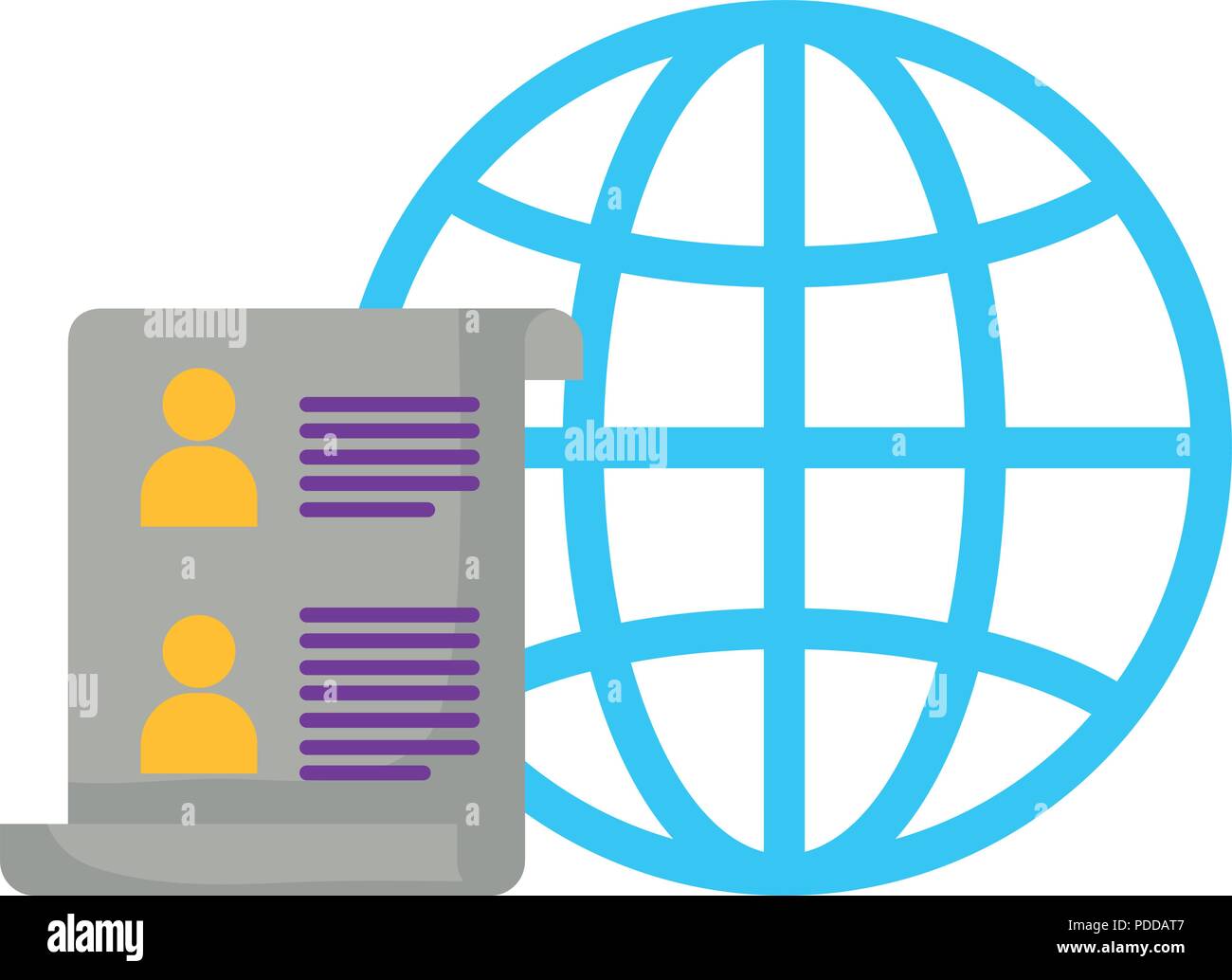 global sphere and document over white background, vector illustration ...