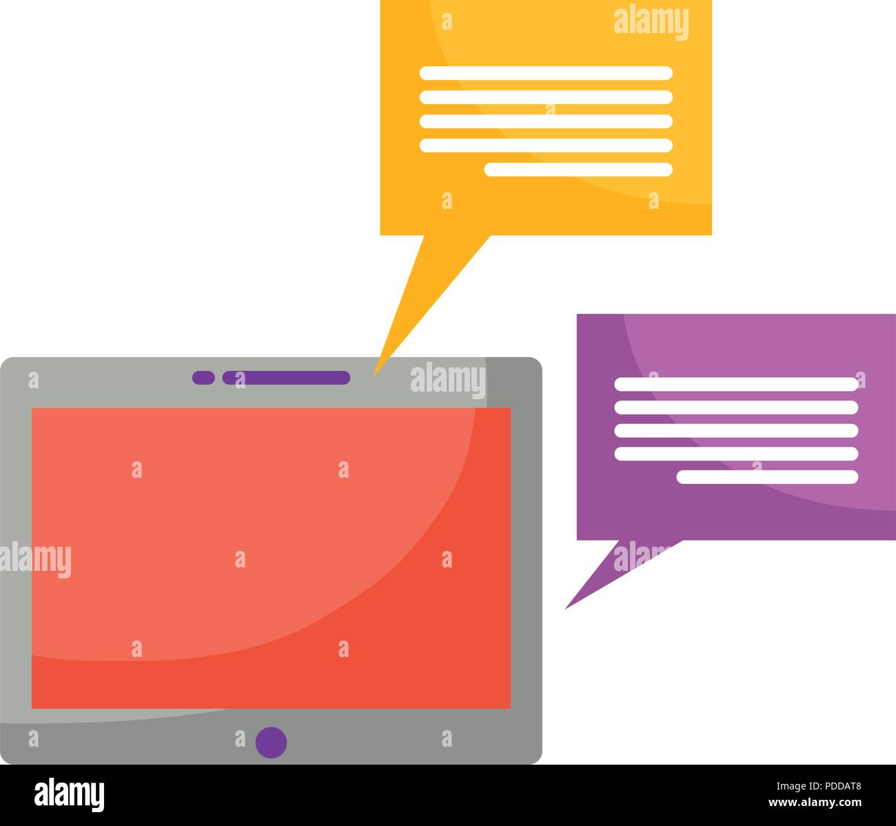 tablet and speech bubbles over white background, vector illustration ...