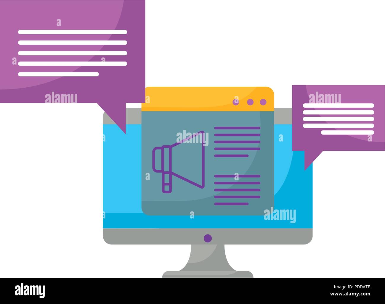 digital marketing design with computer and speech bubbles over white ...