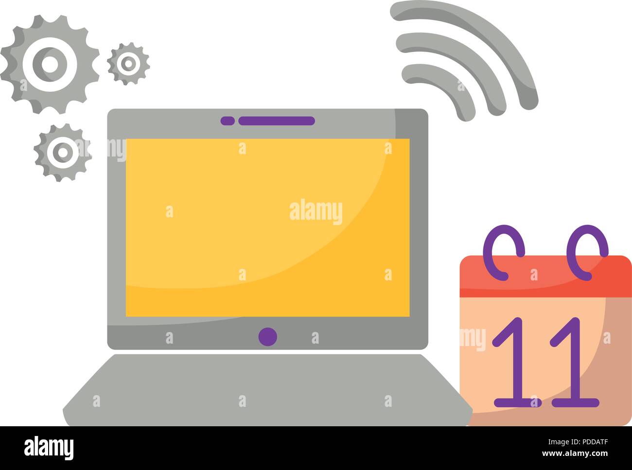 laptop computer and calendar over white background, vector illustration ...