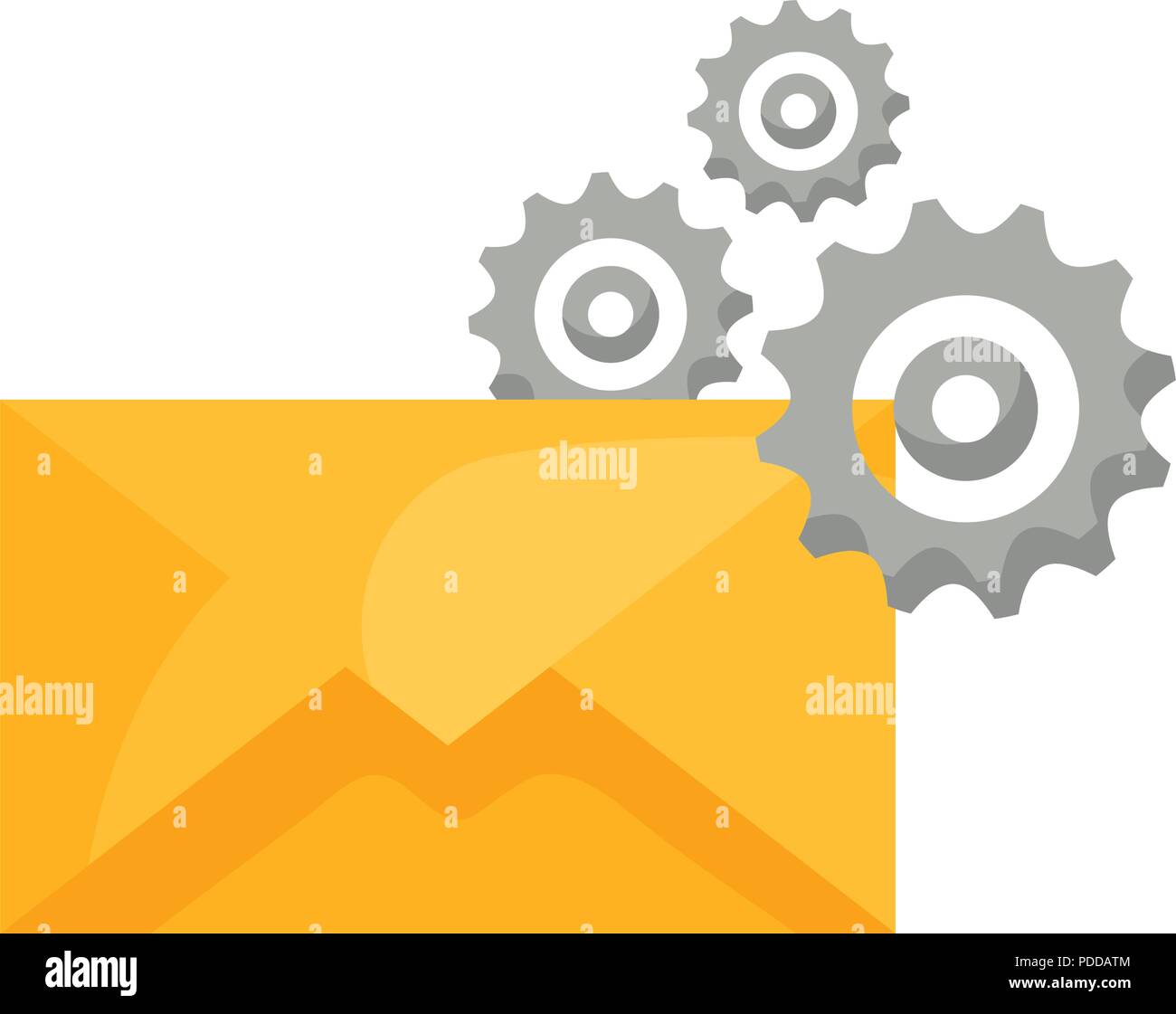 envelope and gear wheels over white background, vector illustration ...
