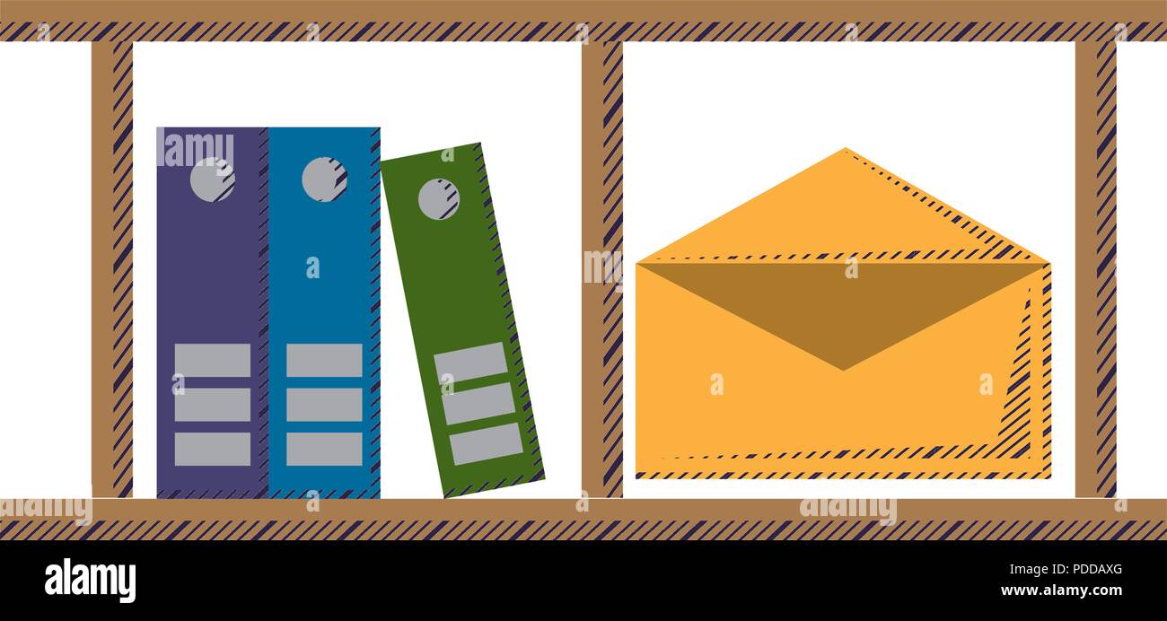 office shelves with folders and envelope over white background, vector ...