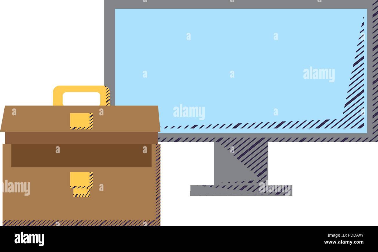 computer and business portfolio icon over white background, vector ...