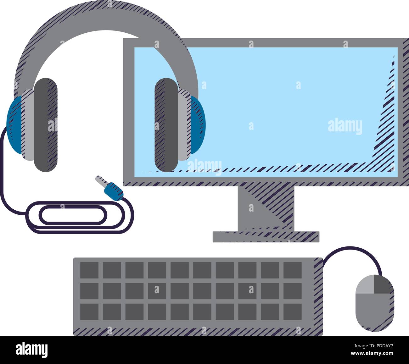 computer and headphones over white background, vector illustration ...