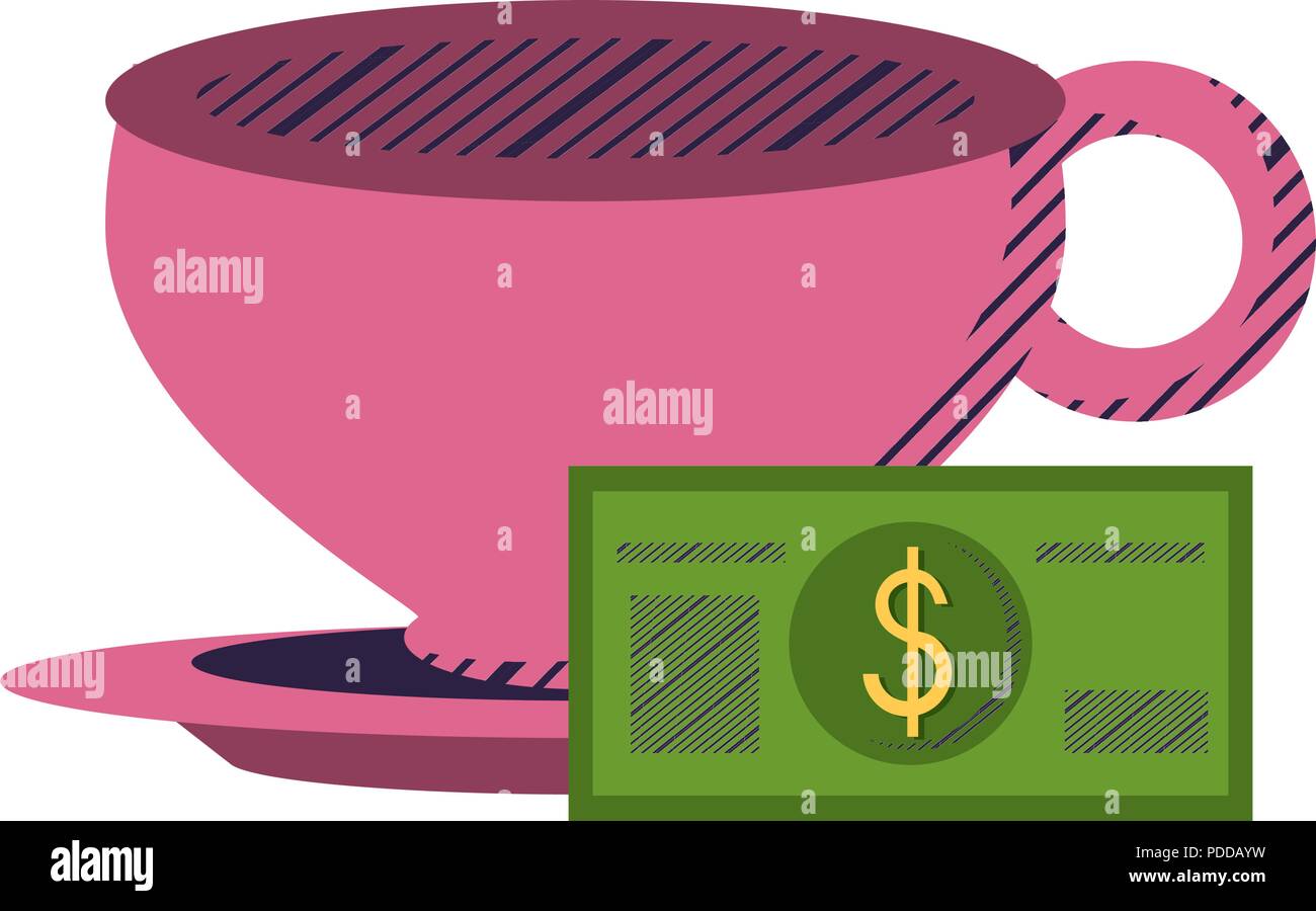 coffee mug and money bill over white background, vector illustration ...