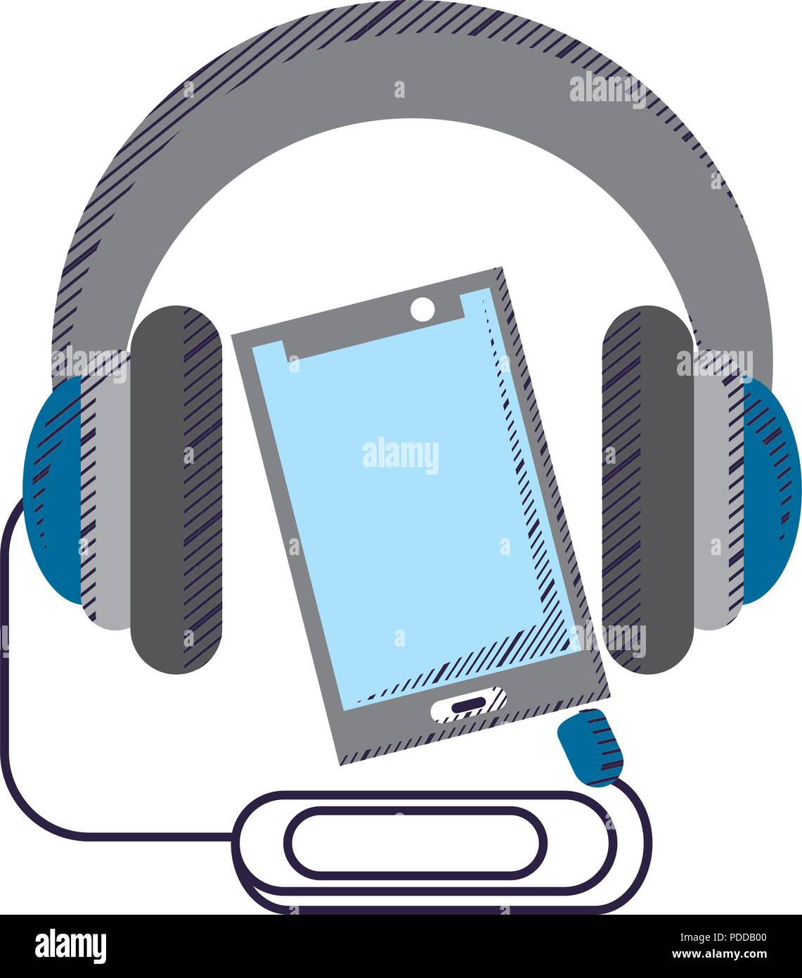cellphone and headphones over white background, vector illustration ...