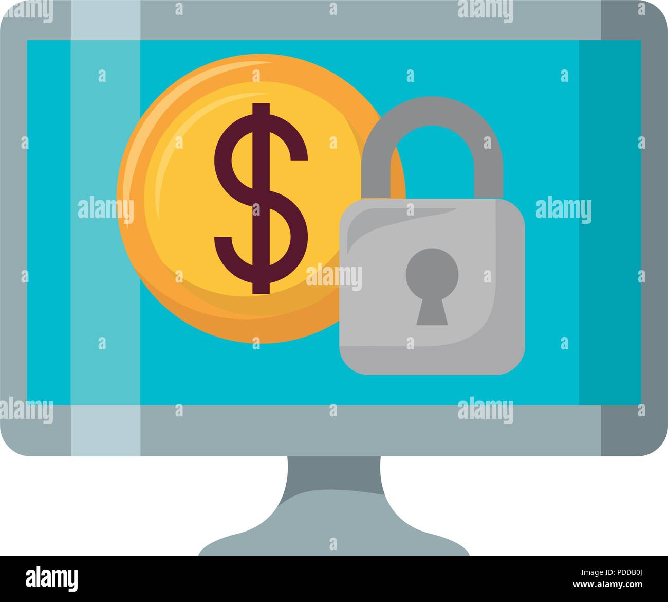 computer with padlock and money coin over white background, vector ...