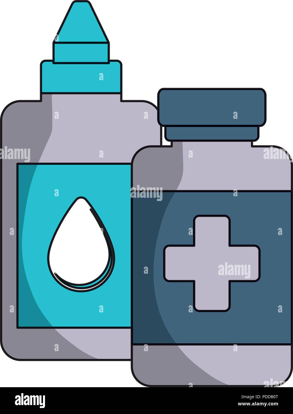 drops bottle and medical pills bottle over white background, vector ...