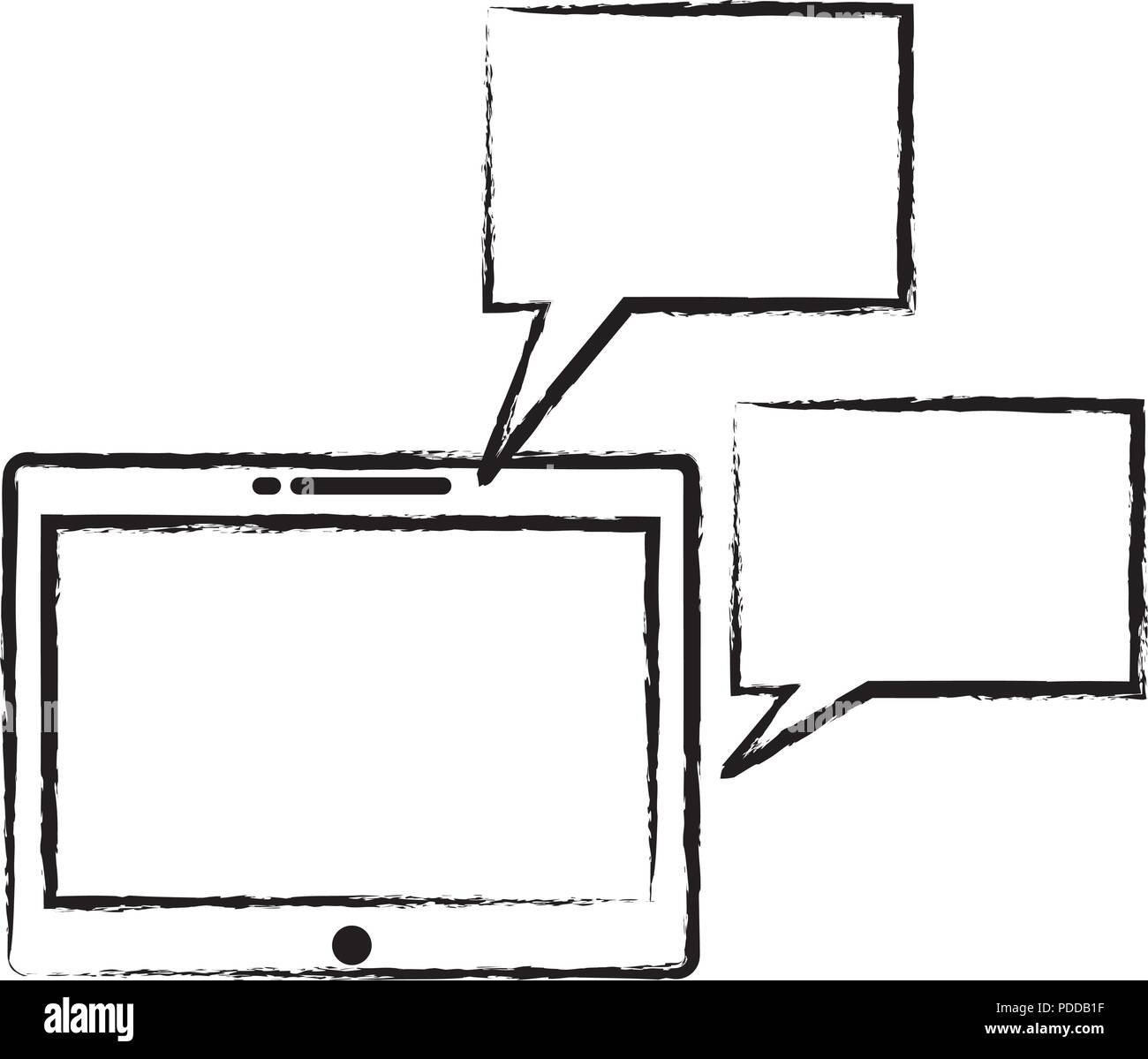 tablet and speech bubbles over white background, vector illustration ...