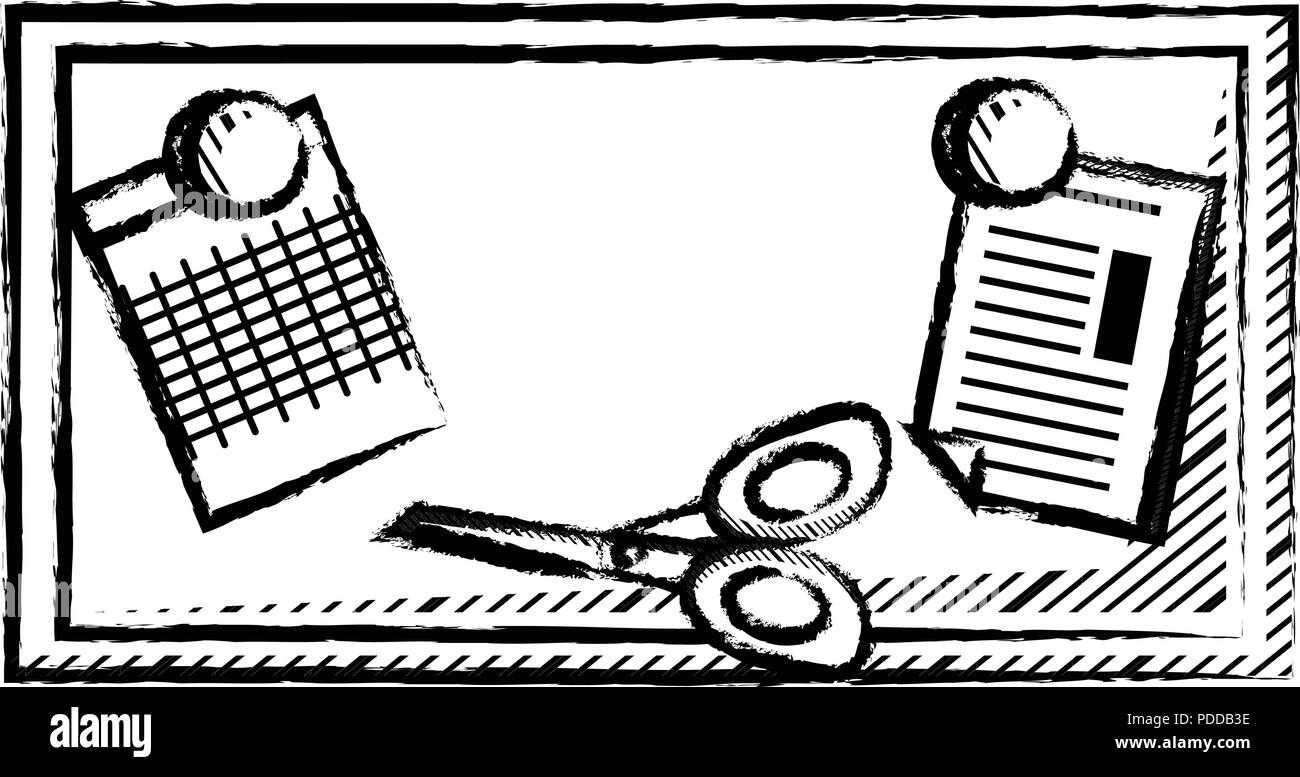 note board with papers and scissors over white background, vector ...