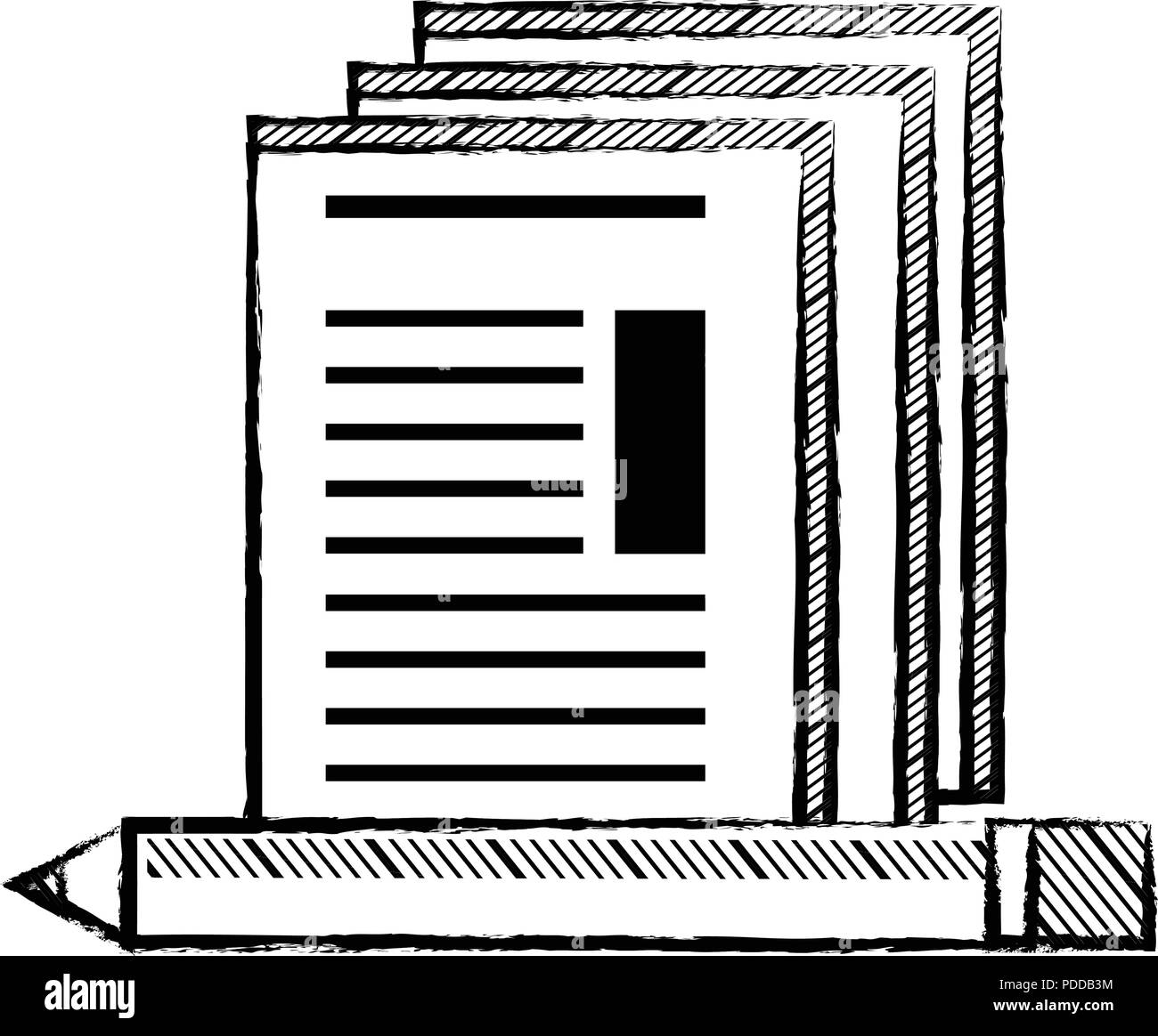 documents and pencil over white background, vector illustration Stock ...