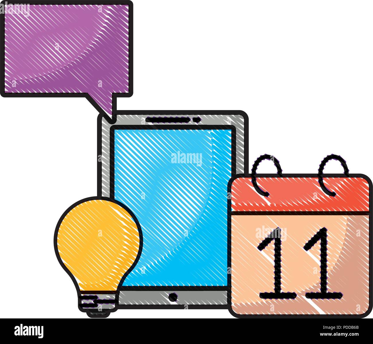tablet with calendar and bulb light over white background, vector ...