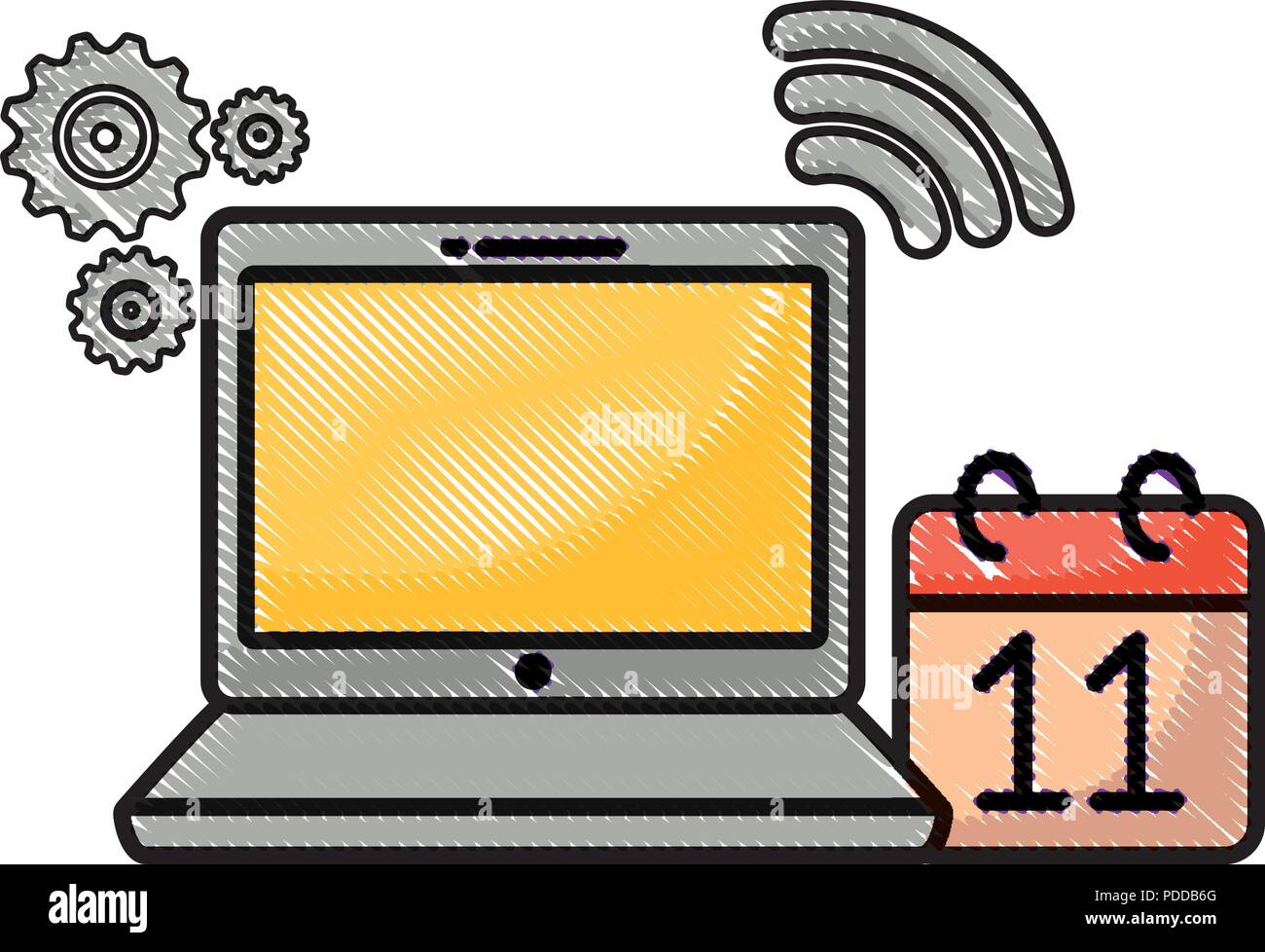 laptop computer and calendar over white background, vector illustration ...