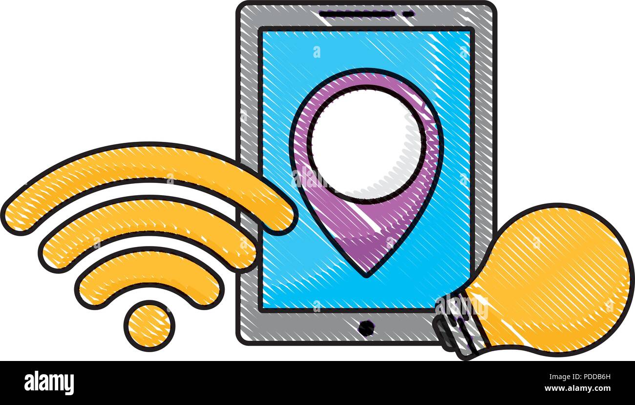 tablet with wifi symbol and bulb light icon over white background ...