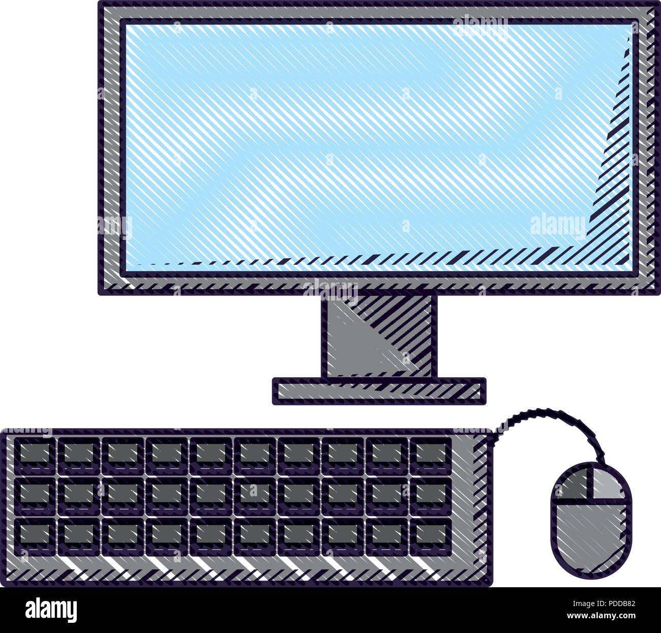 computer, keyboard and mouse over white background, vector illustration ...