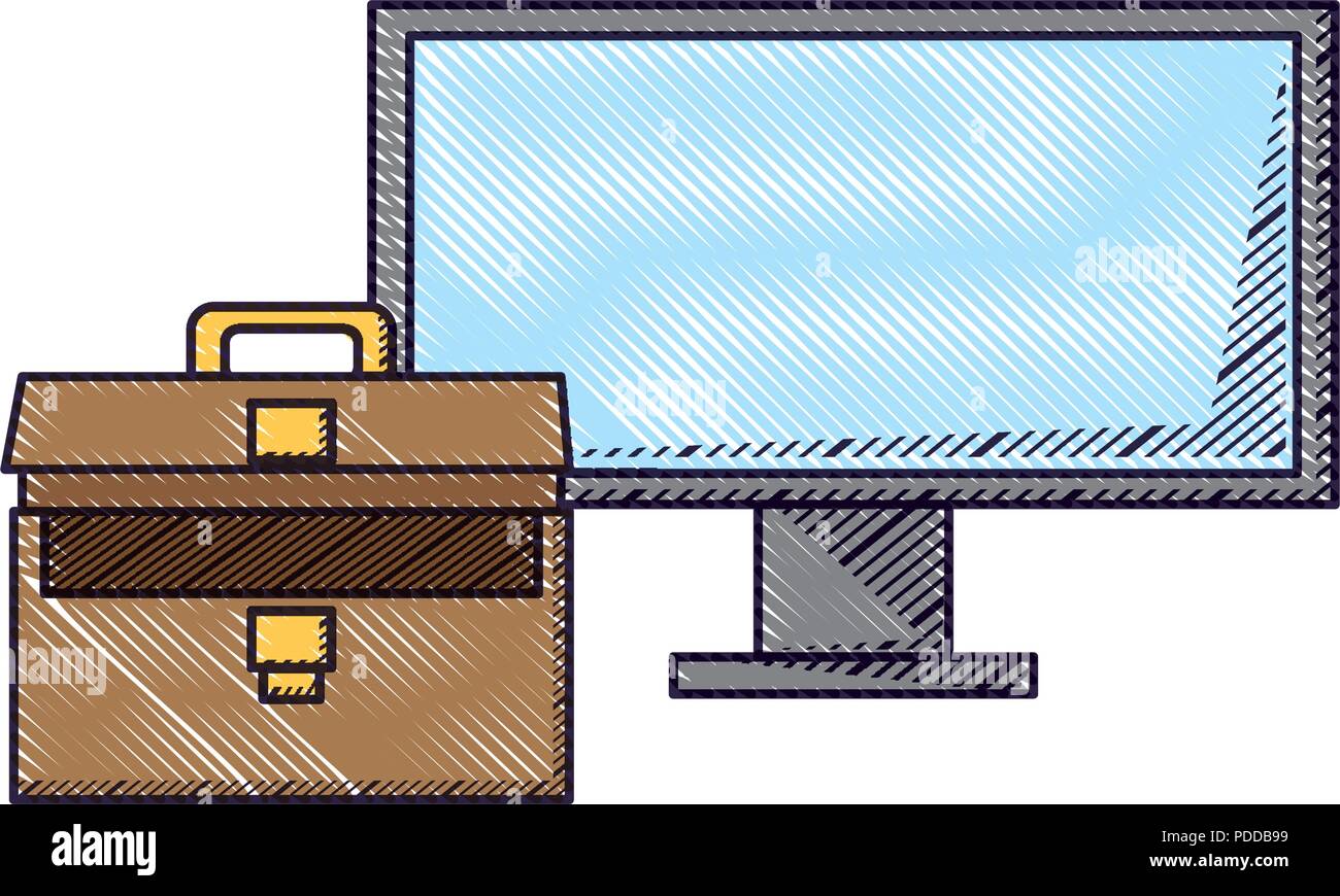 computer and business portfolio icon over white background, vector ...