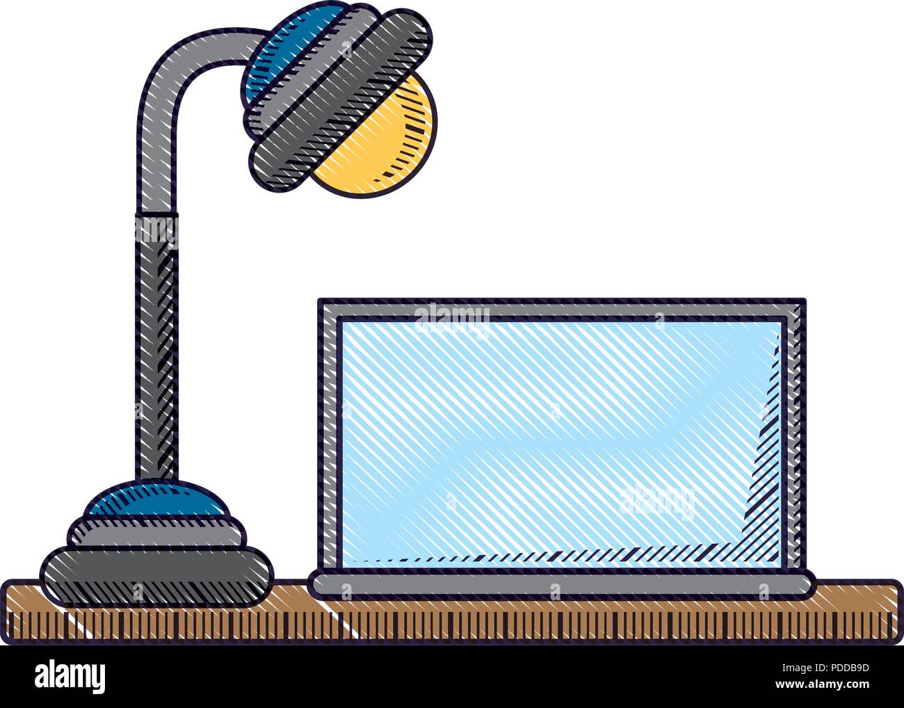 laptop computer and desk lamp over white background, vector ...