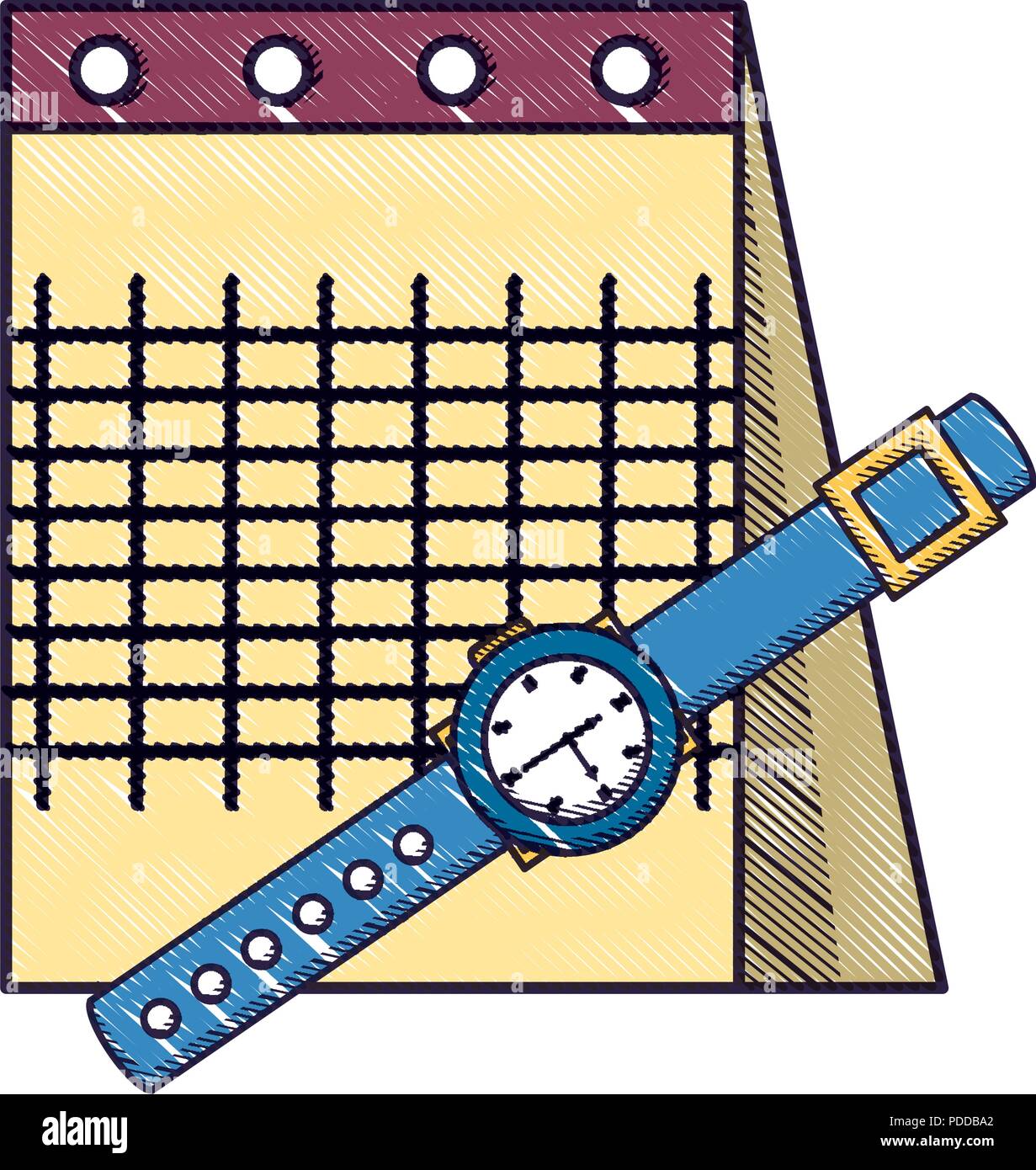 watch and calendar planner over white background, vector illustration ...