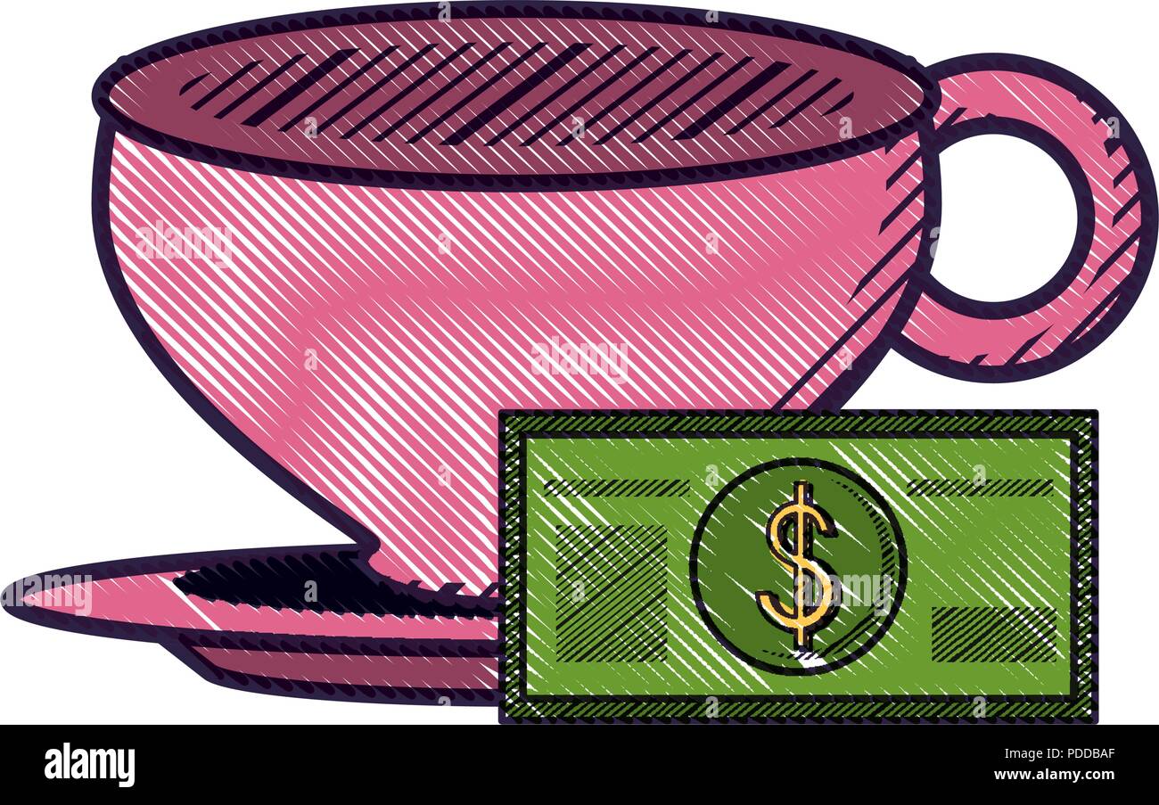 coffee mug and money bill over white background, vector illustration ...