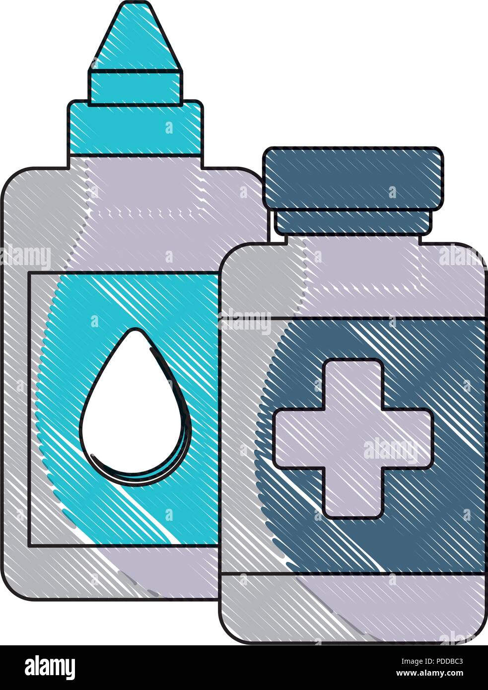 drops bottle and medical pills bottle over white background, vector ...